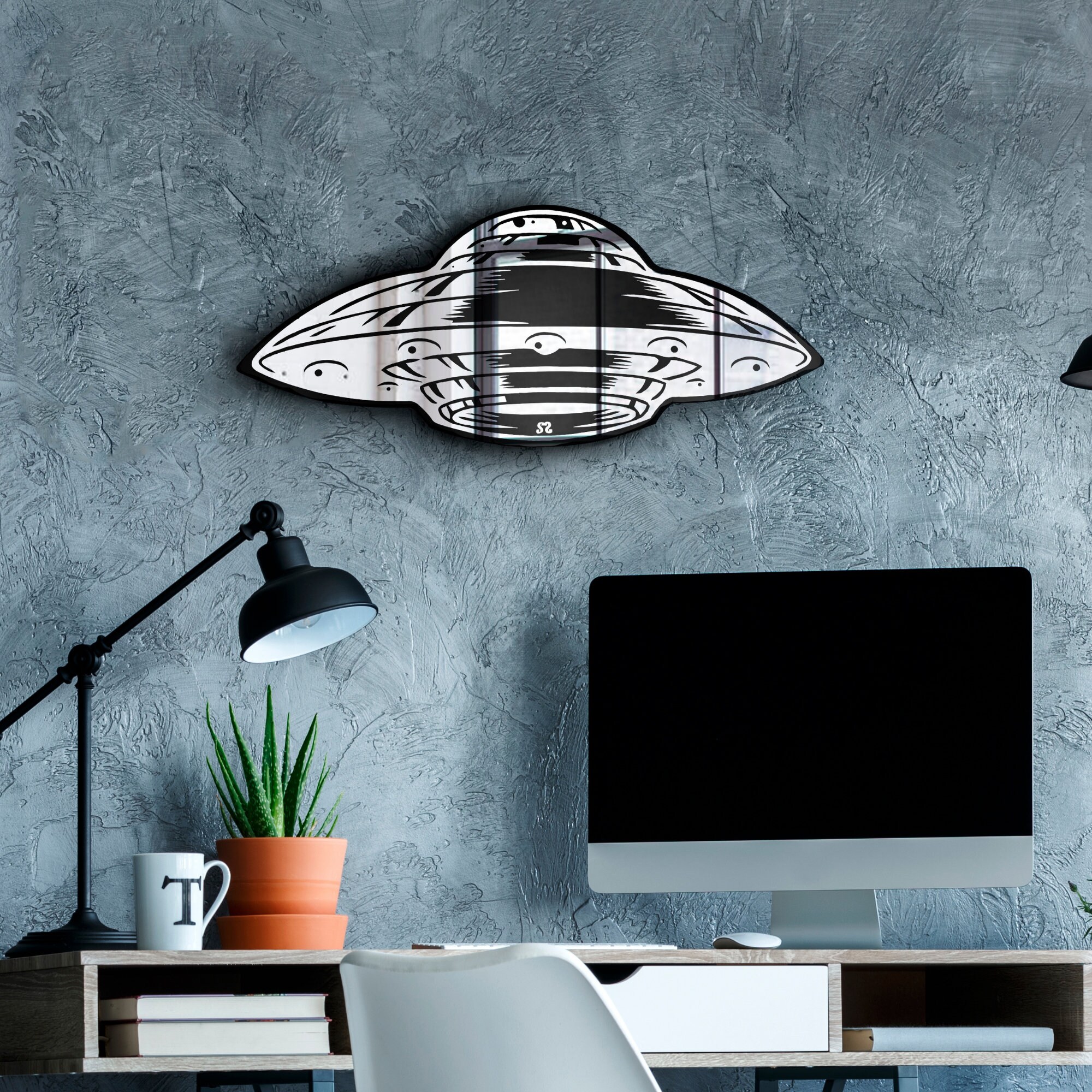 Ufo-shaped Mirror, Futuristic Alien Wall Decor, Modern Handmade Gift ...