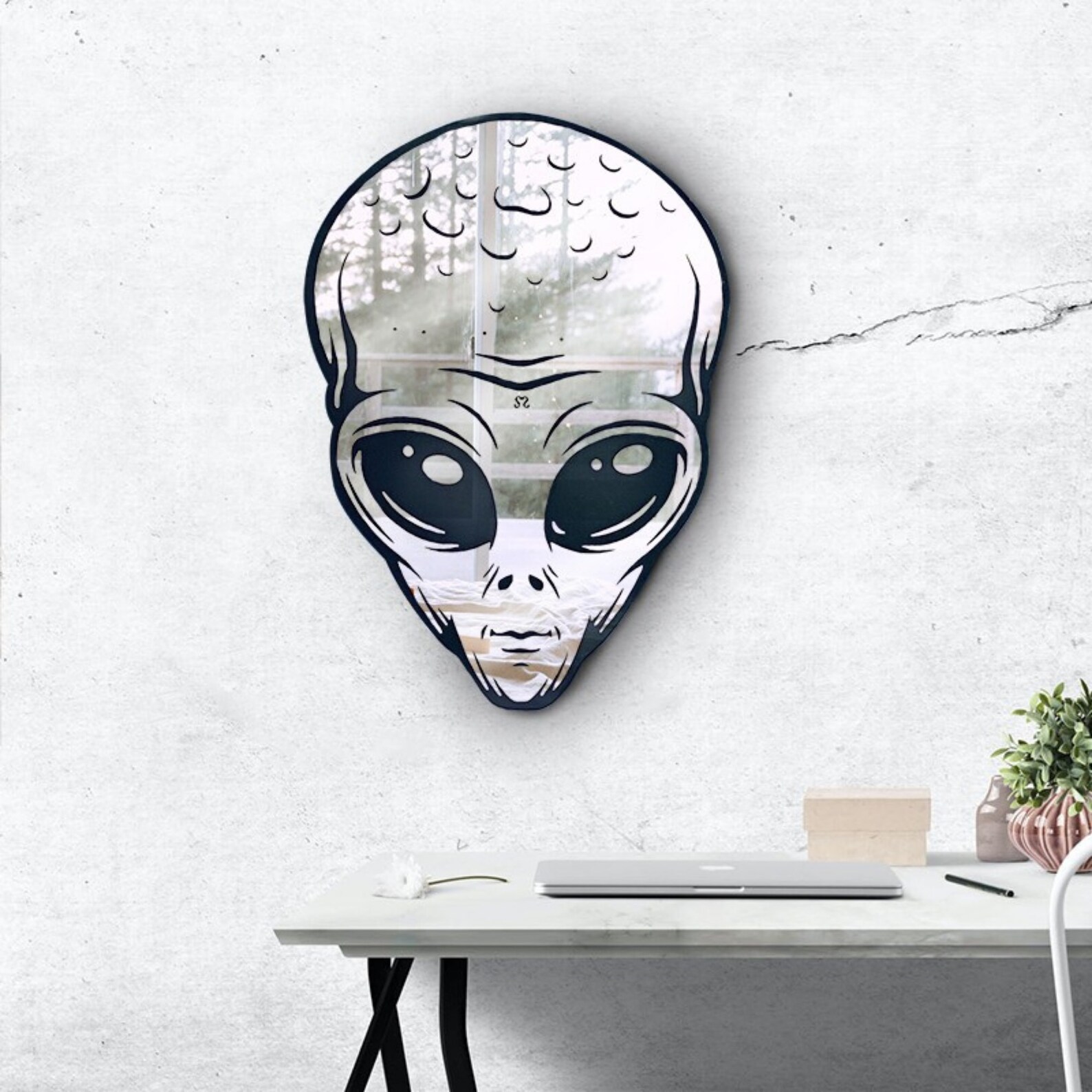 Area 51 Gray Alien Wall Mirror Handcrafted Wall Decoration With Image ...