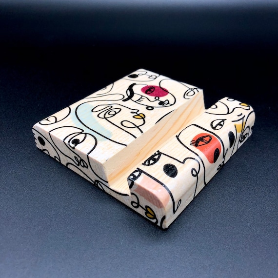 Abstract Faces Wooden Phone Stand for Mobile Phonespine Phone - Etsy