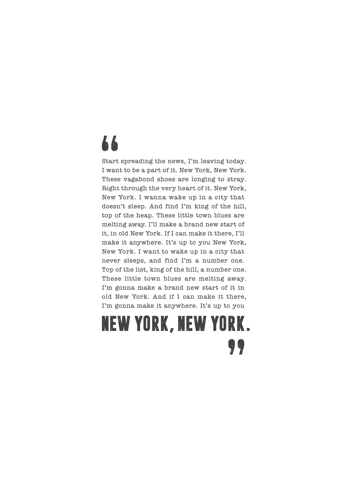 New York New York Frank Sinatra Poster Song Lyrics Print | Etsy