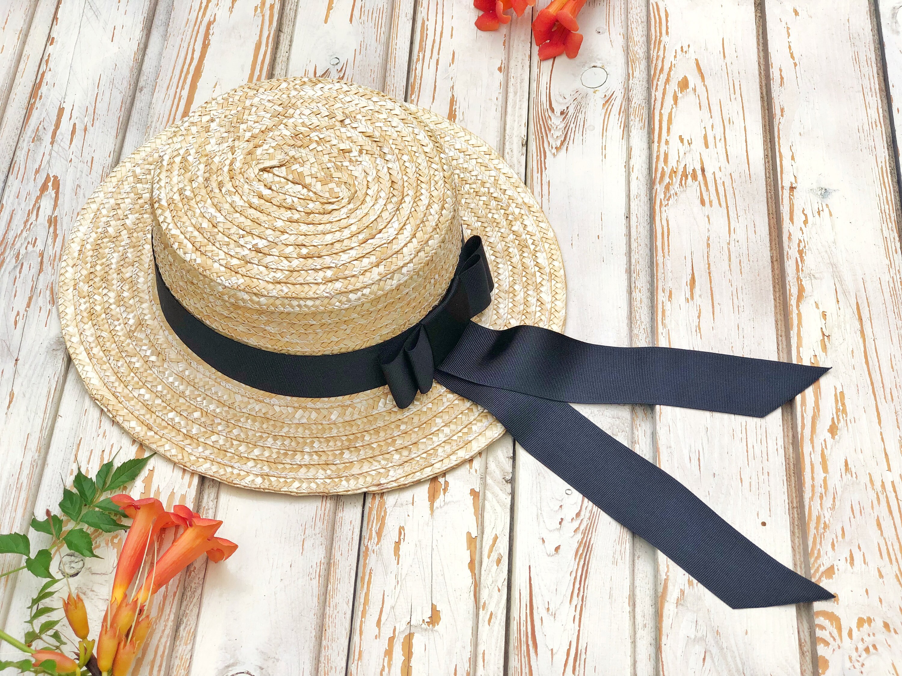 Canotier Hat Classic Boater Handmade Hat Black Hat Summer Hat - Etsy