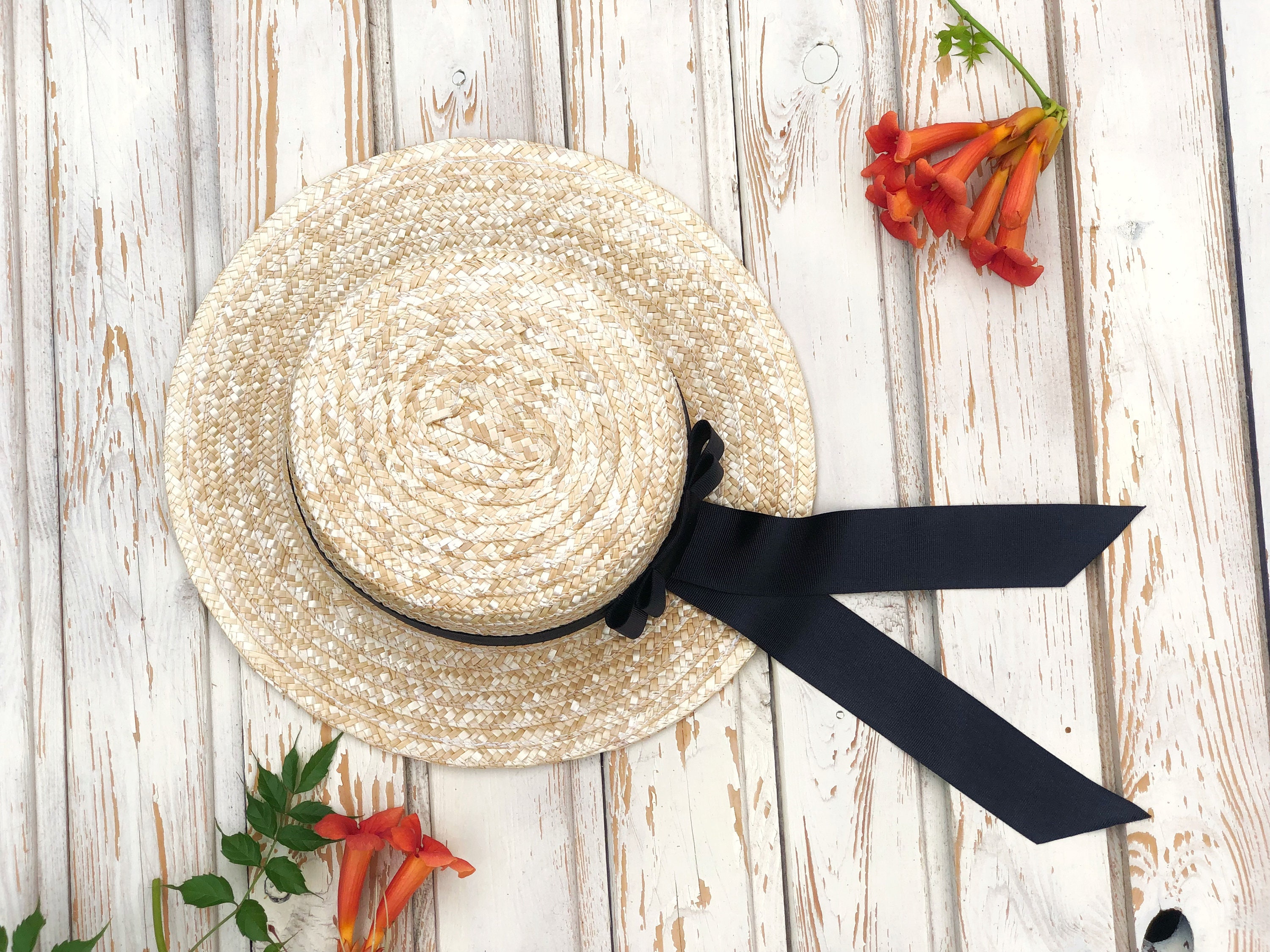 Canotier Hat Classic Boater Handmade Hat Black Hat Summer Hat - Etsy