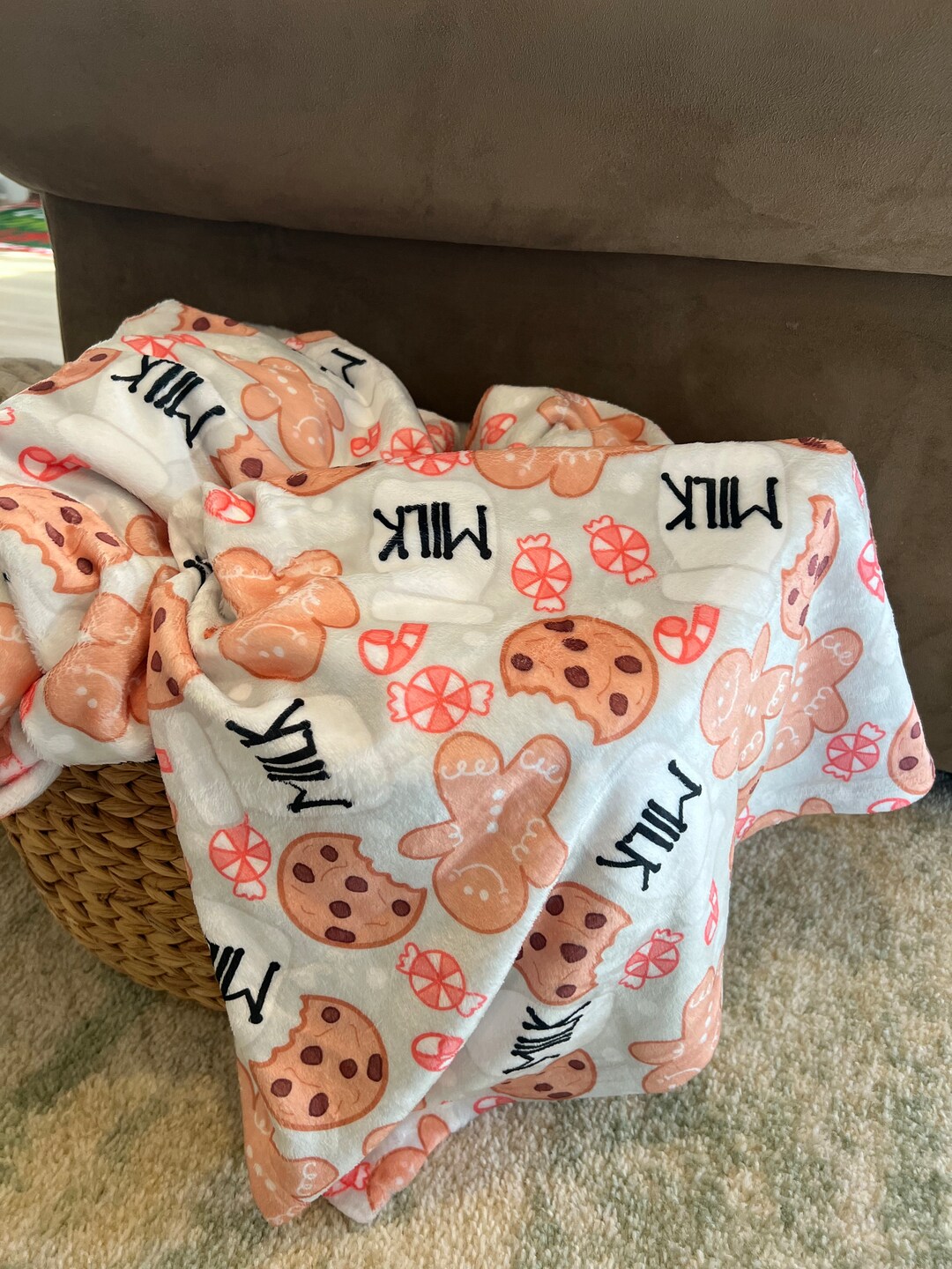 Cookie and Milk Throw, 50x60 Christmas Blanket, Minky Gingerbread Man ...