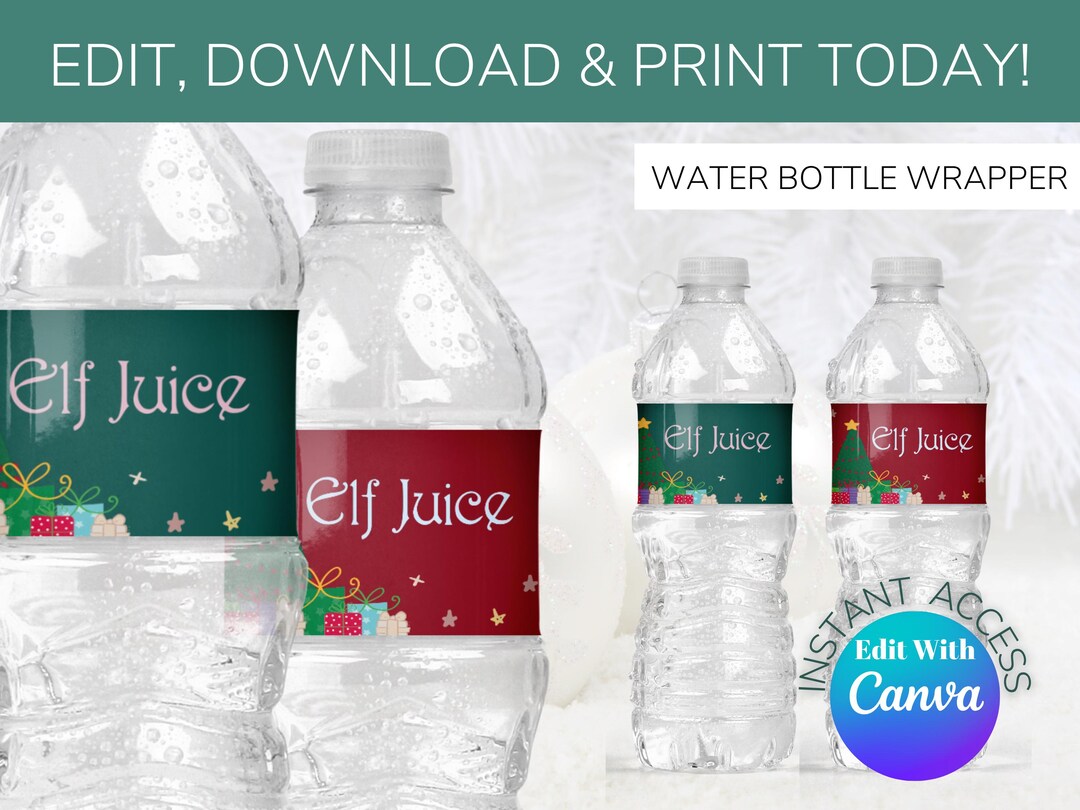 Elf Party Printable Water Bottle Label. Festive Drink Template. DIY ...