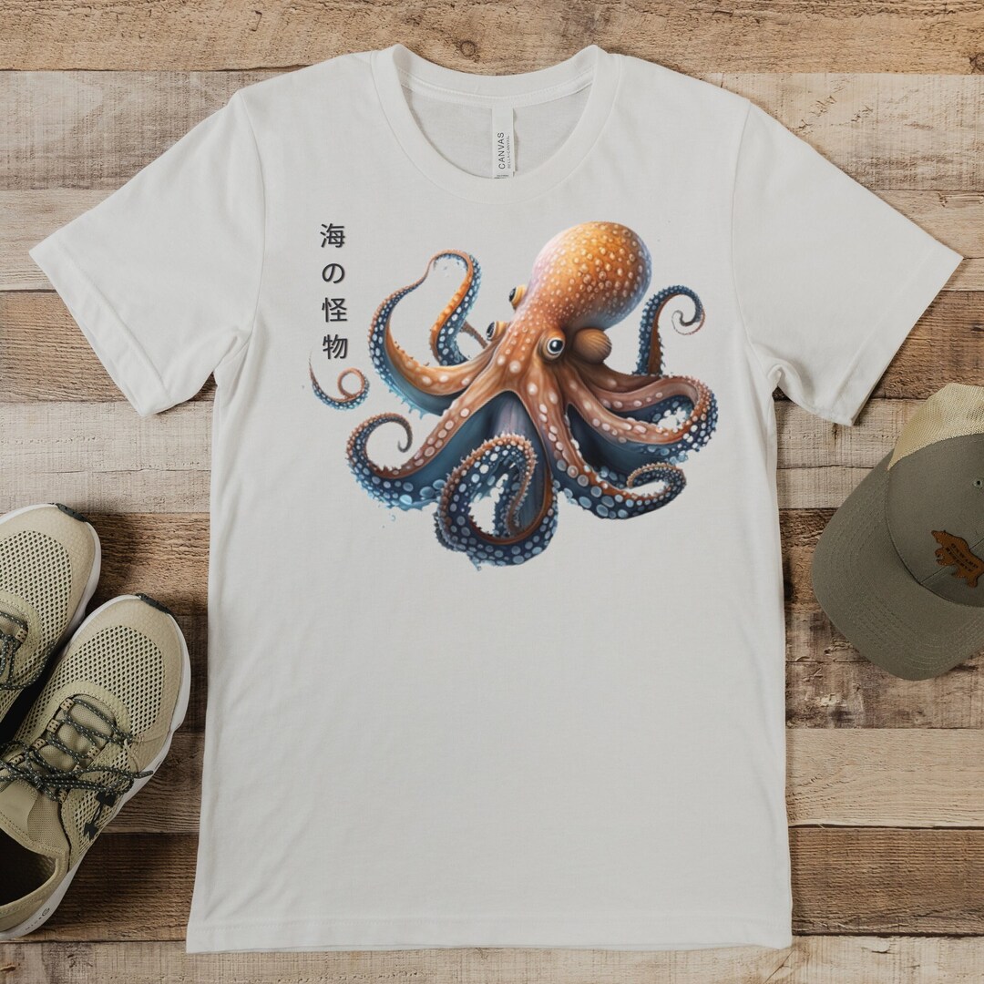Pulpo Caligrafía japonesa Camiseta Gyotaku Arte tradicional Japón Anime ...