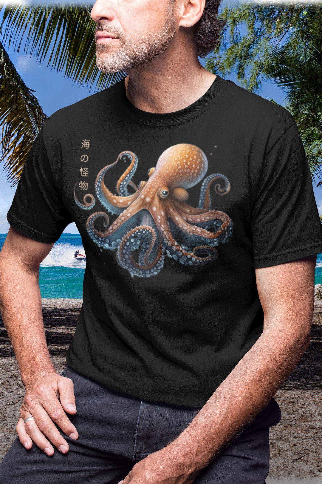 Octopus Japanese Calligraphy T Shirt Gyotaku Traditional Art Japan ...