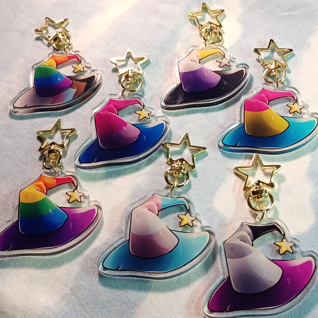 LGBT Pride Witch Halloween Keychains Gay Trans Ace Pan Nonbinary Bi Hat ...