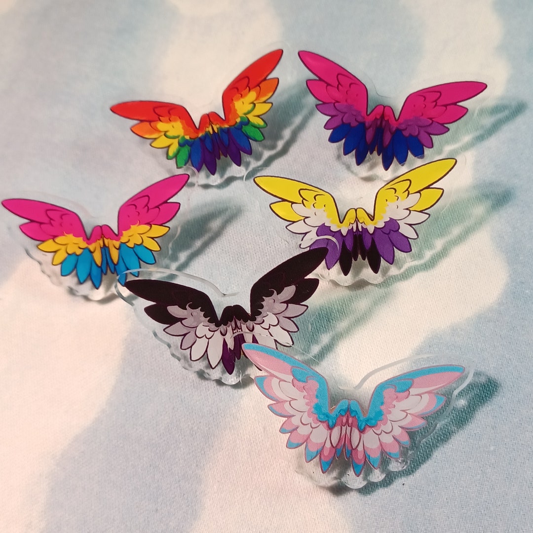 LGBT Pride Pins Gay Trans Ace Pan Nonbinary Bi Cute Chibi Wings Charms ...