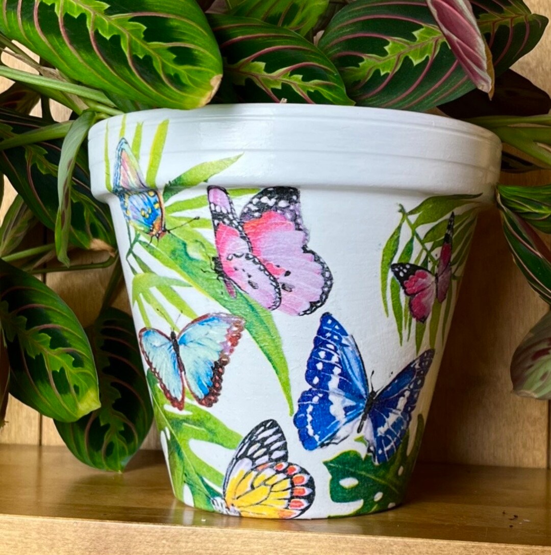 Butterfly Decoupaged Plant Pot Beautiful Colourful Garden - Etsy