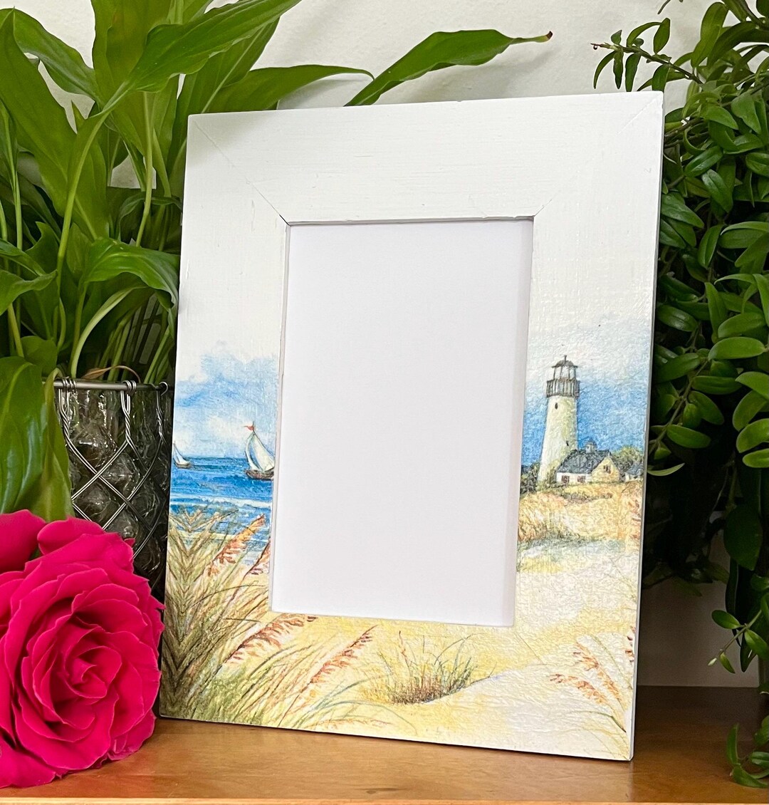 Lighthouse Costal Decoupaged Photo Frame, Seaside Shabby Chic Home ...