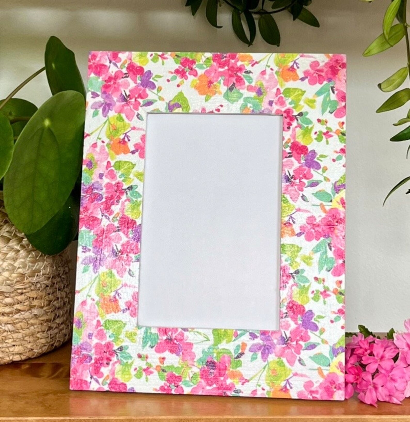 Pink Floral Decoupaged Photo Frame, Floral Shabby Chic Wooden Picture ...