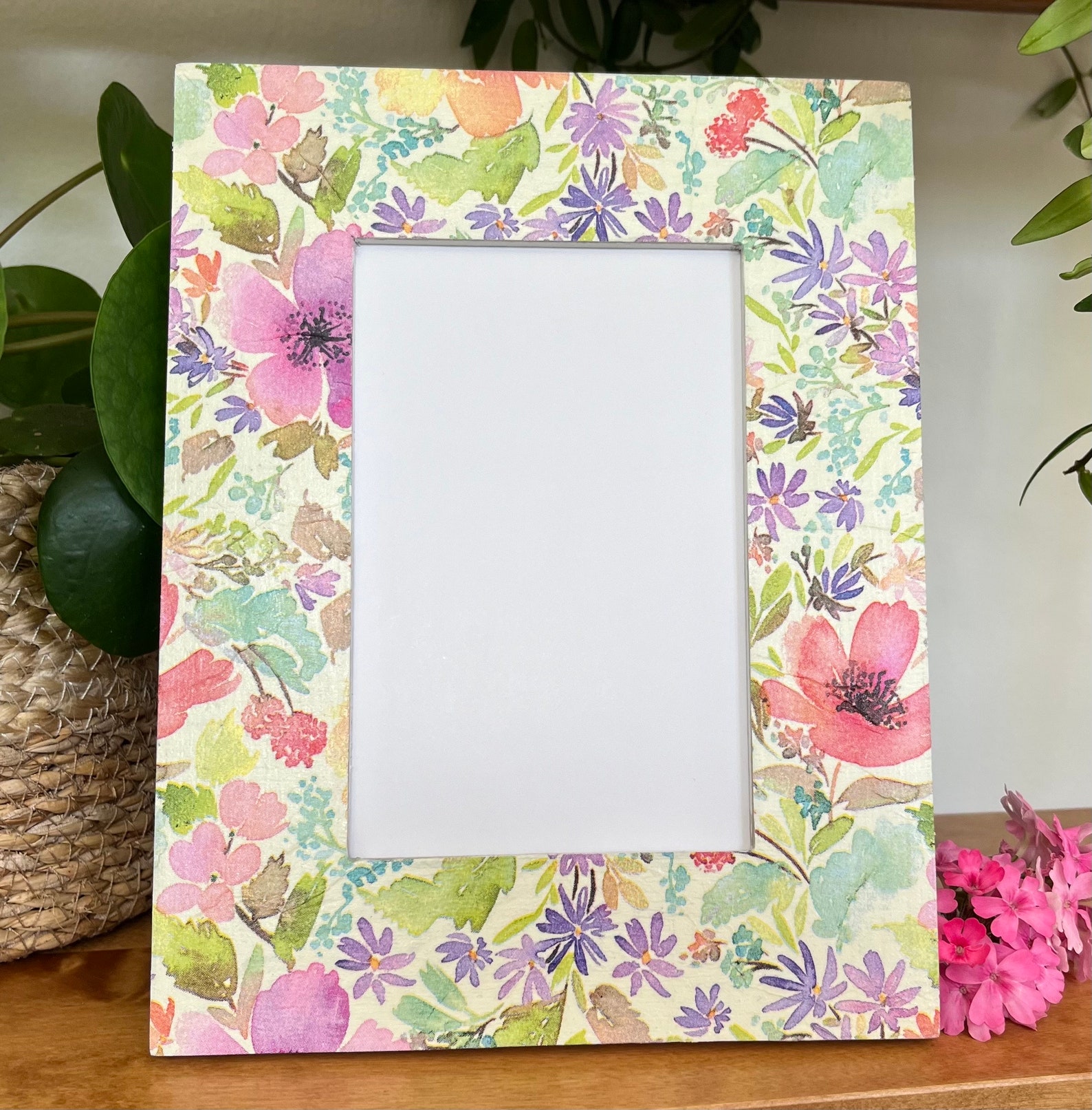 Pink Floral Decoupaged Photo Frame, Floral Shabby Chic Wooden Picture ...