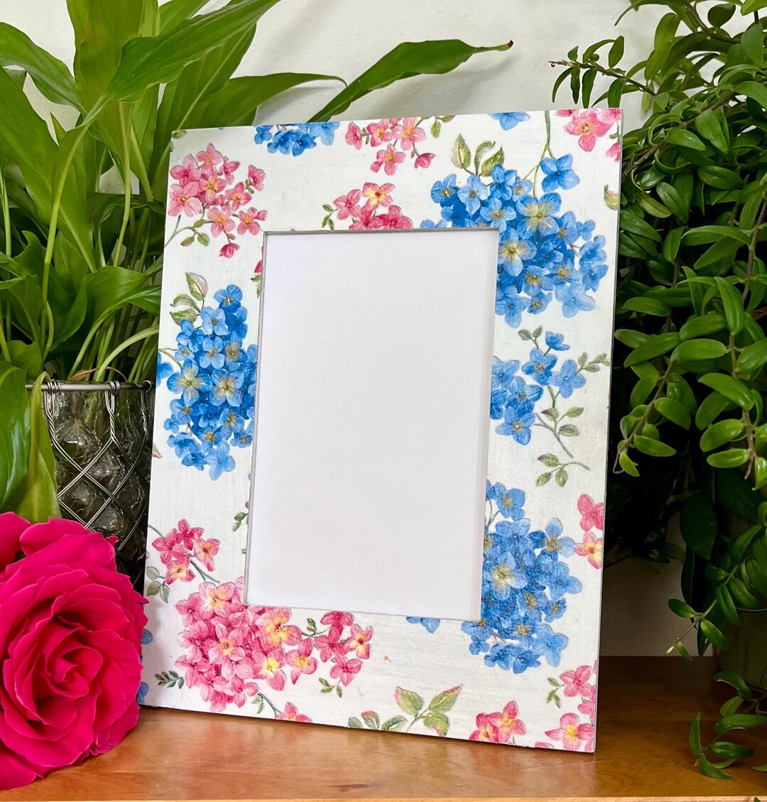 Blue and Pink Forget Me Nots Decoupaged Photo Frame, Flower Floral ...