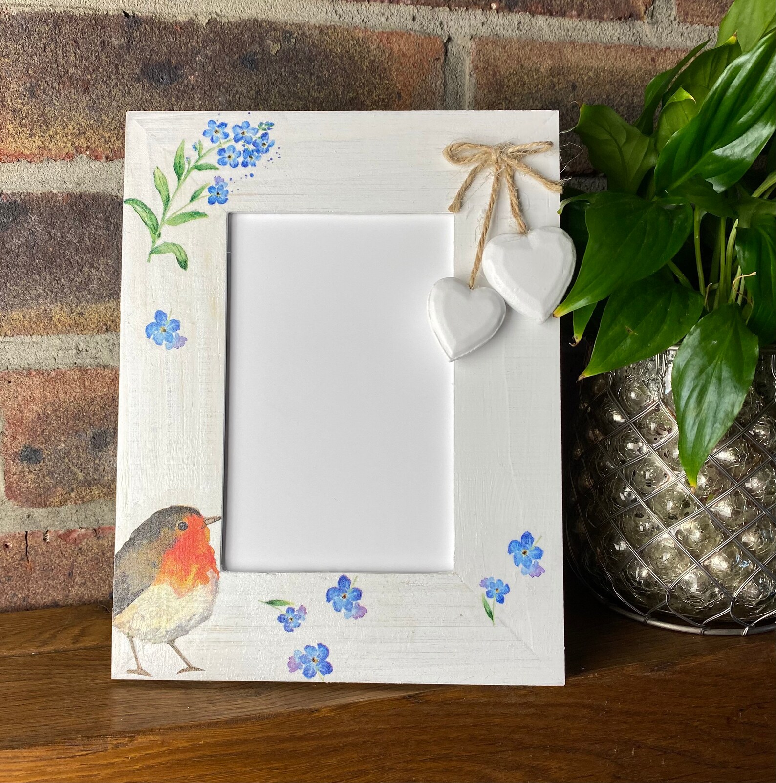 Robin and Forget Me Not Decoupaged Photo Frame Flowers and - Etsy