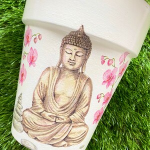 Buddha and Lotus Decoupaged Orchid Plant Pot, Oriental Garden Flower ...