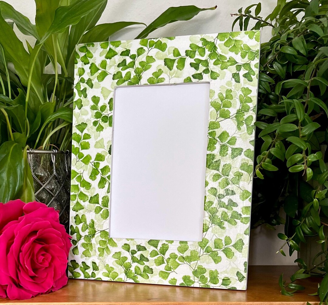 Green Leaves Decoupaged Photo Frame, Floral Shabby Chic Wooden Picture ...