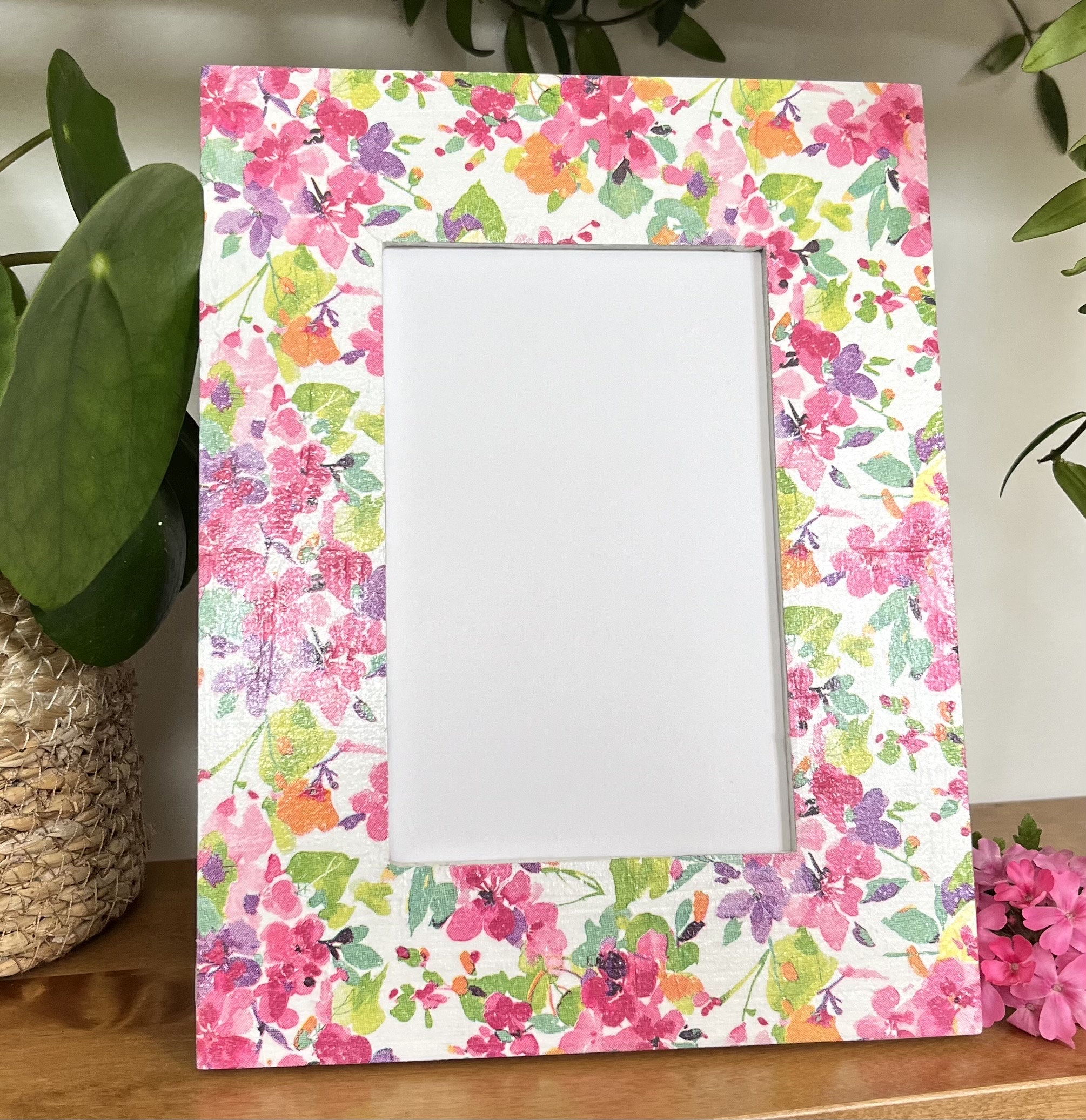 Pink Floral Decoupaged Photo Frame, Floral Shabby Chic Wooden Picture ...