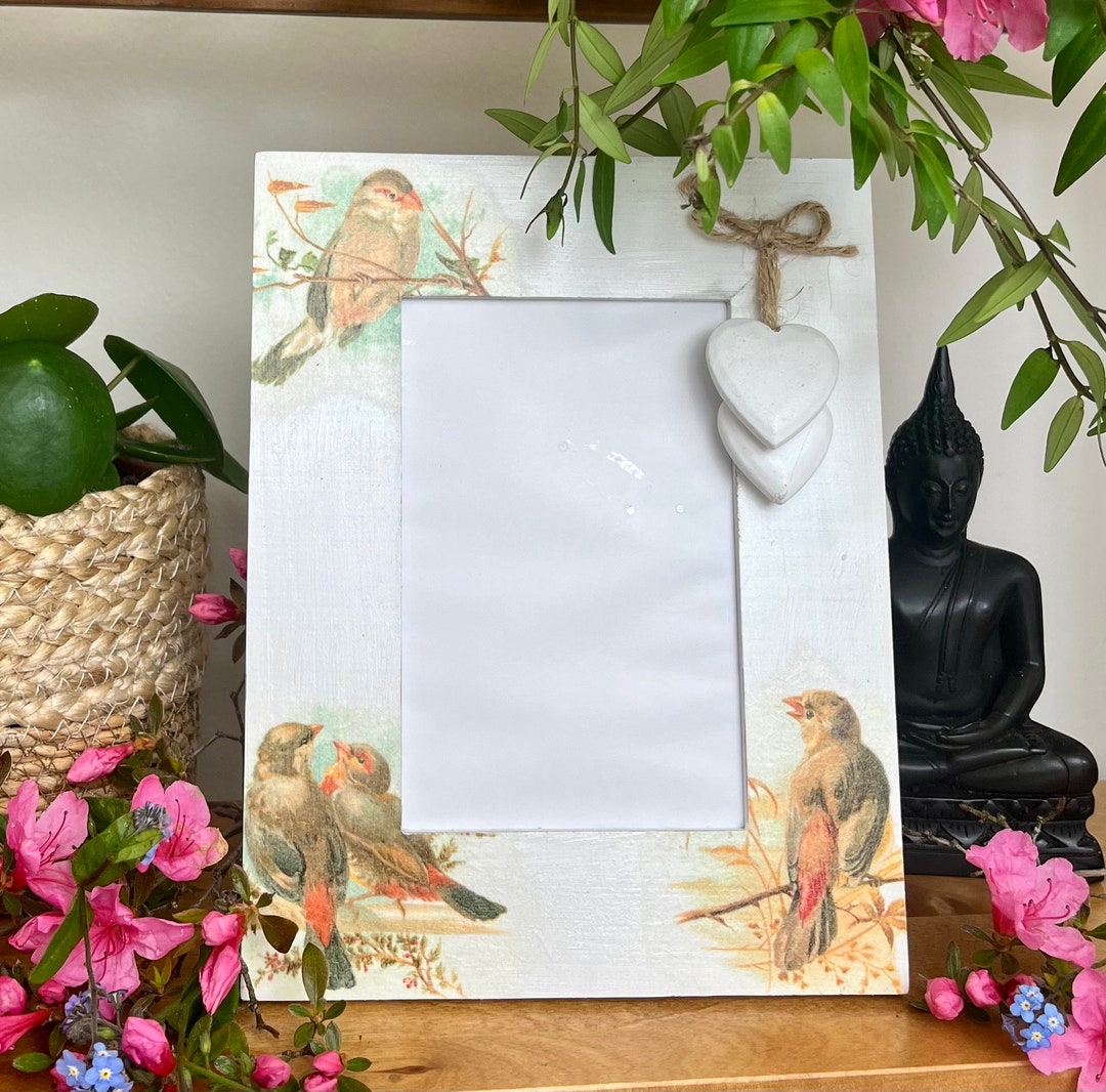 Beautiful Garden Birds Decoupaged Wooden Photo Frame With Hanging ...