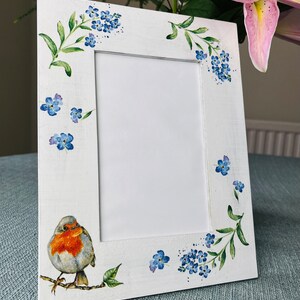 Robin and Forget Me Not Decoupaged Photo Frame, Flowers and Bird Shabby ...