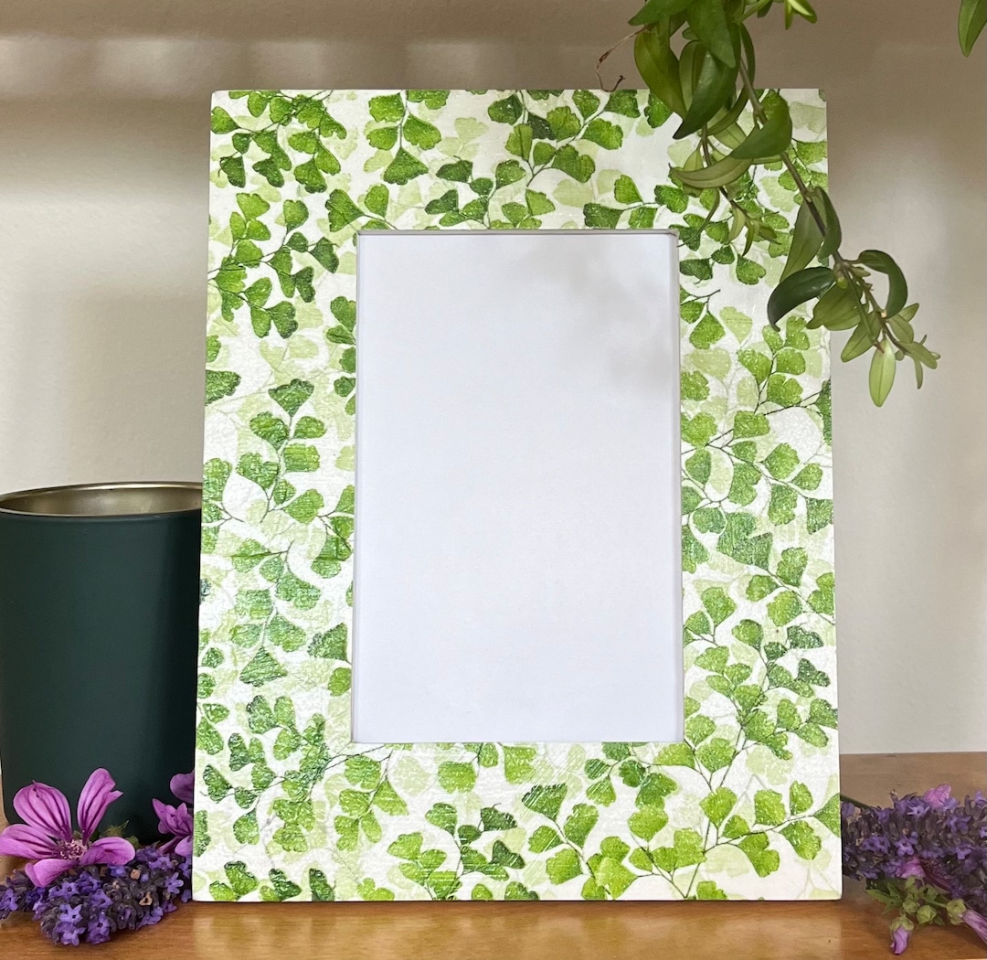 Green Leaves Decoupaged Photo Frame, Floral Shabby Chic Wooden Picture ...