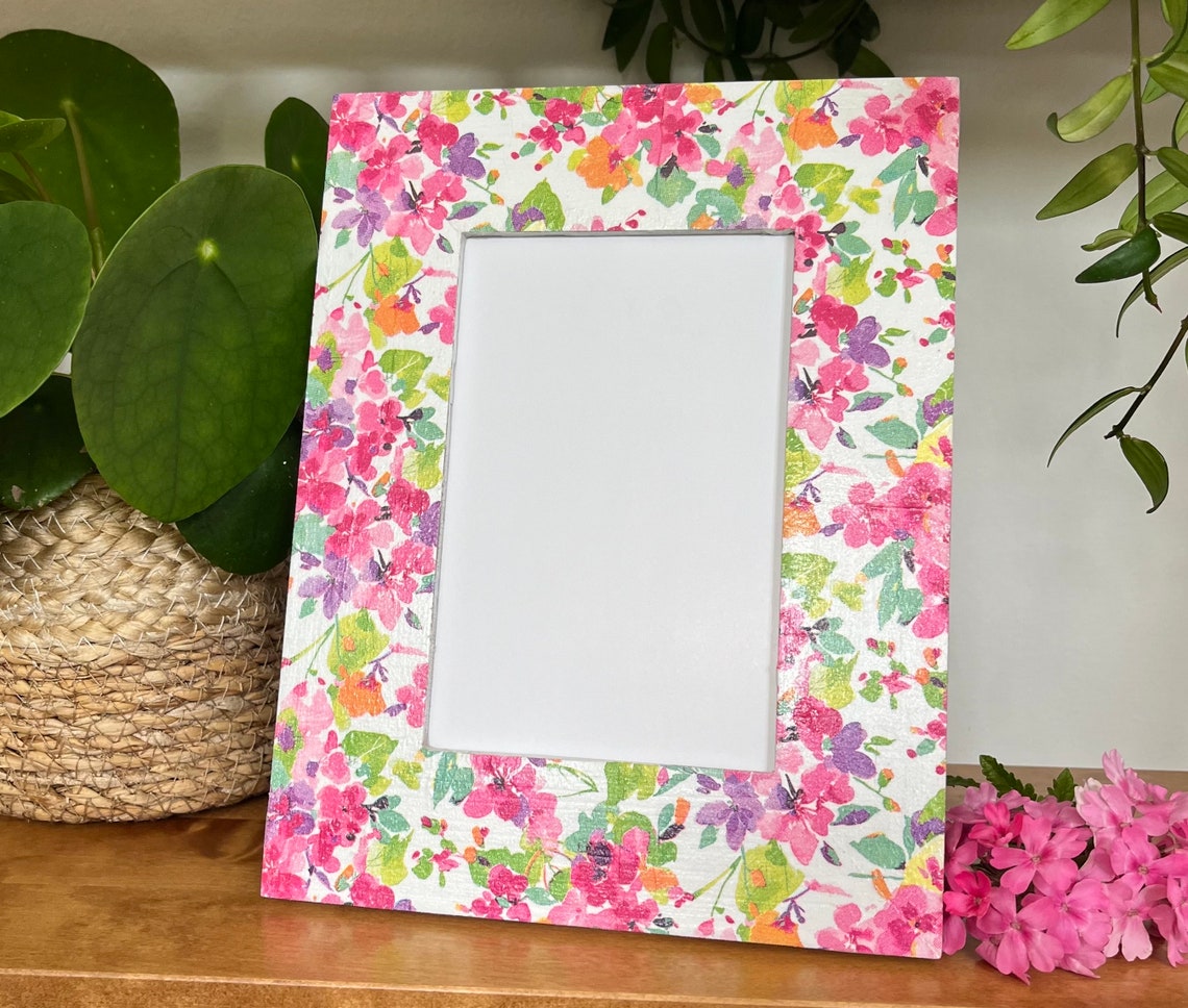 Pink Floral Decoupaged Photo Frame, Floral Shabby Chic Wooden Picture ...
