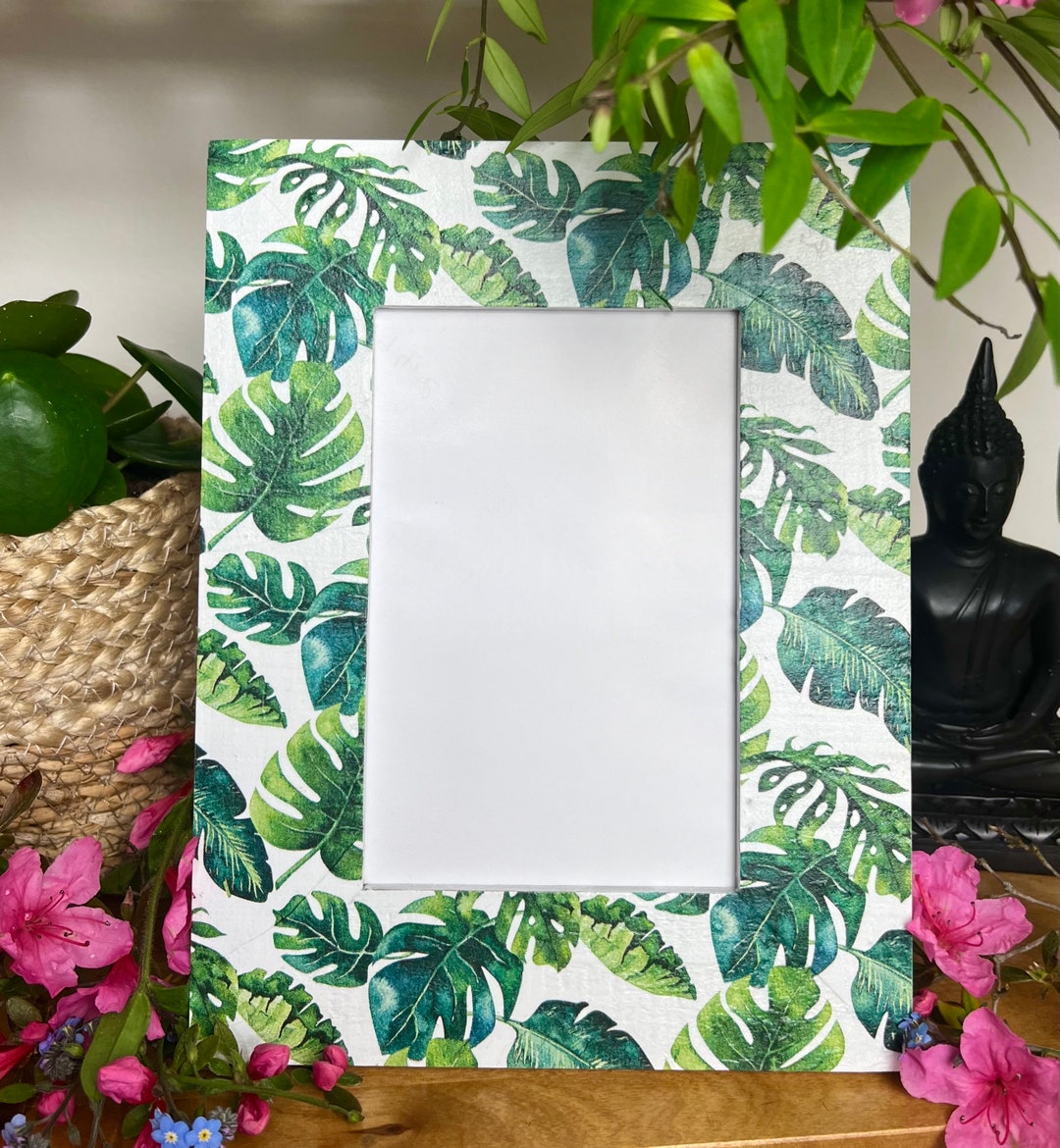 Monstera Leaf Decoupaged Photo Frame, Tropical Leaves Picture Frame ...