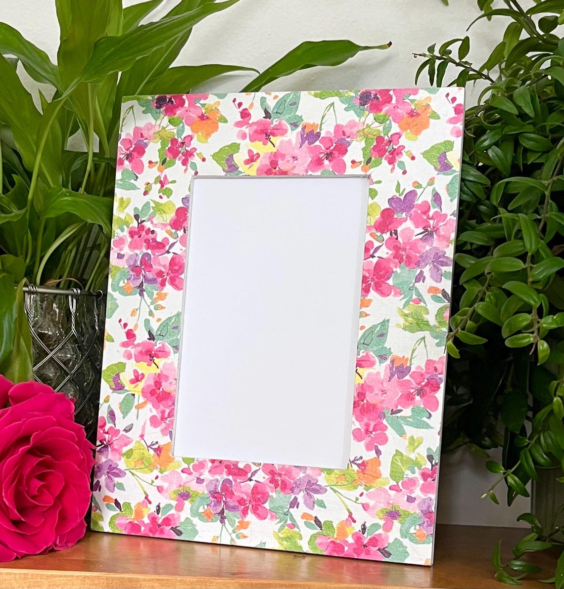 Pink Floral Decoupaged Photo Frame, Floral Shabby Chic Wooden Picture ...