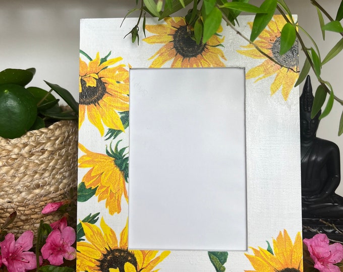 Sunflower Decoupaged Photo Frame, Floral Shabby Chic Wooden Picture ...