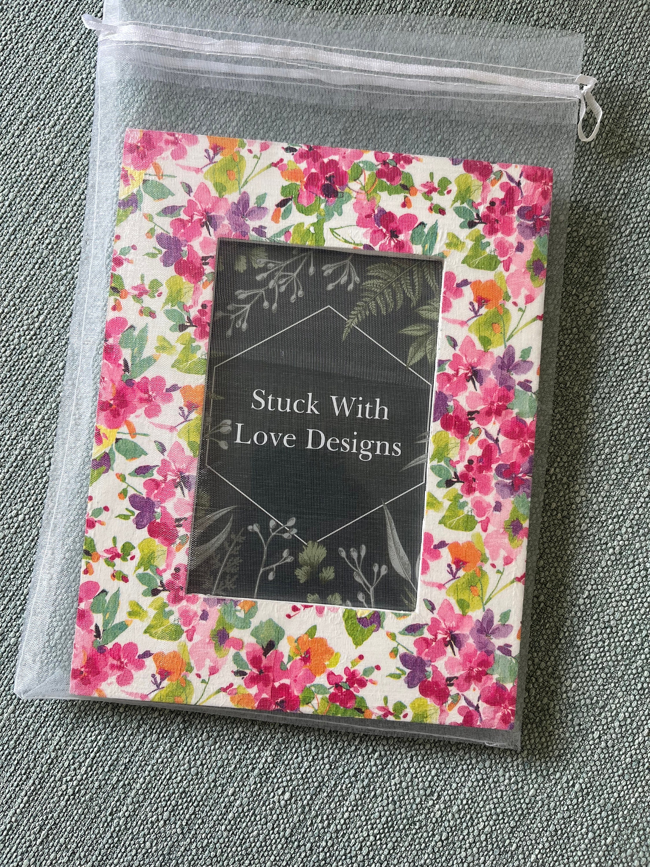 Pink Floral Decoupaged Photo Frame, Floral Shabby Chic Wooden Picture ...