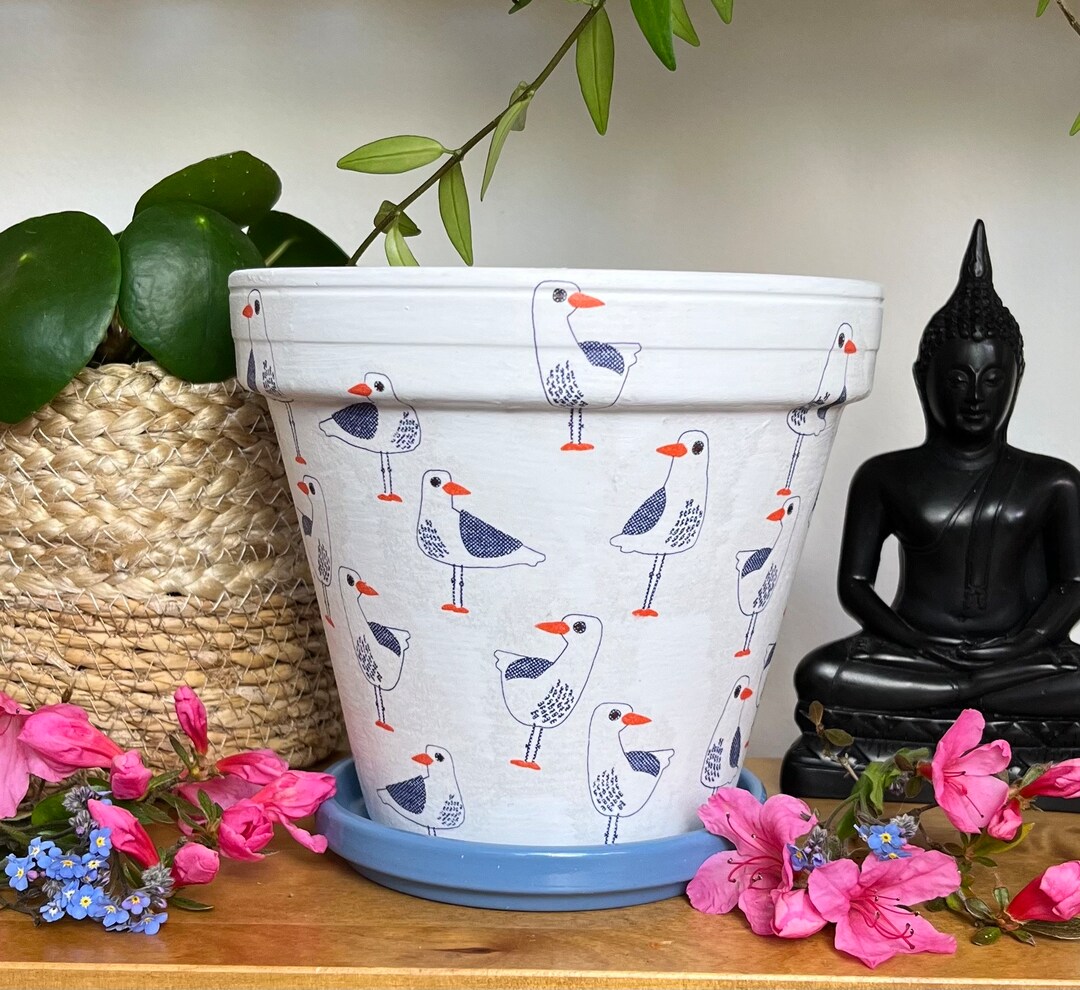 Seagulls Seaside Decoupaged Plant Pot, Coastal Garden Planter ...