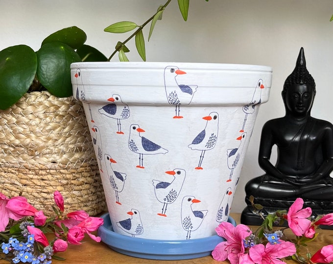 Seagulls Seaside Decoupaged Plant Pot, Coastal Garden Planter ...