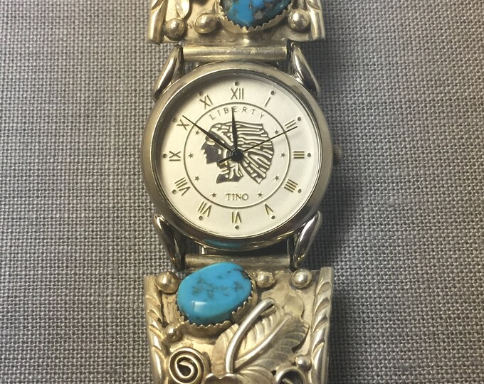 Tino Watch With Navajo Style Sterling Silver Watch Band With Turquoise ...