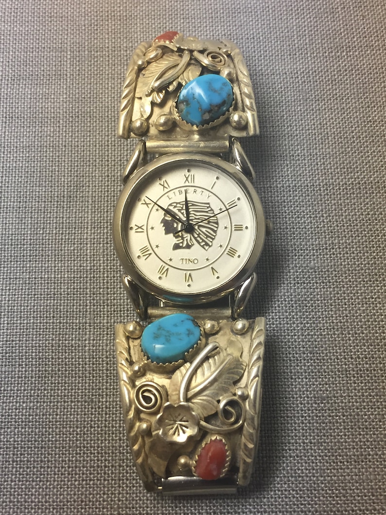 Tino Watch with Navajo Style Sterling Silver Watch Band with | Etsy
