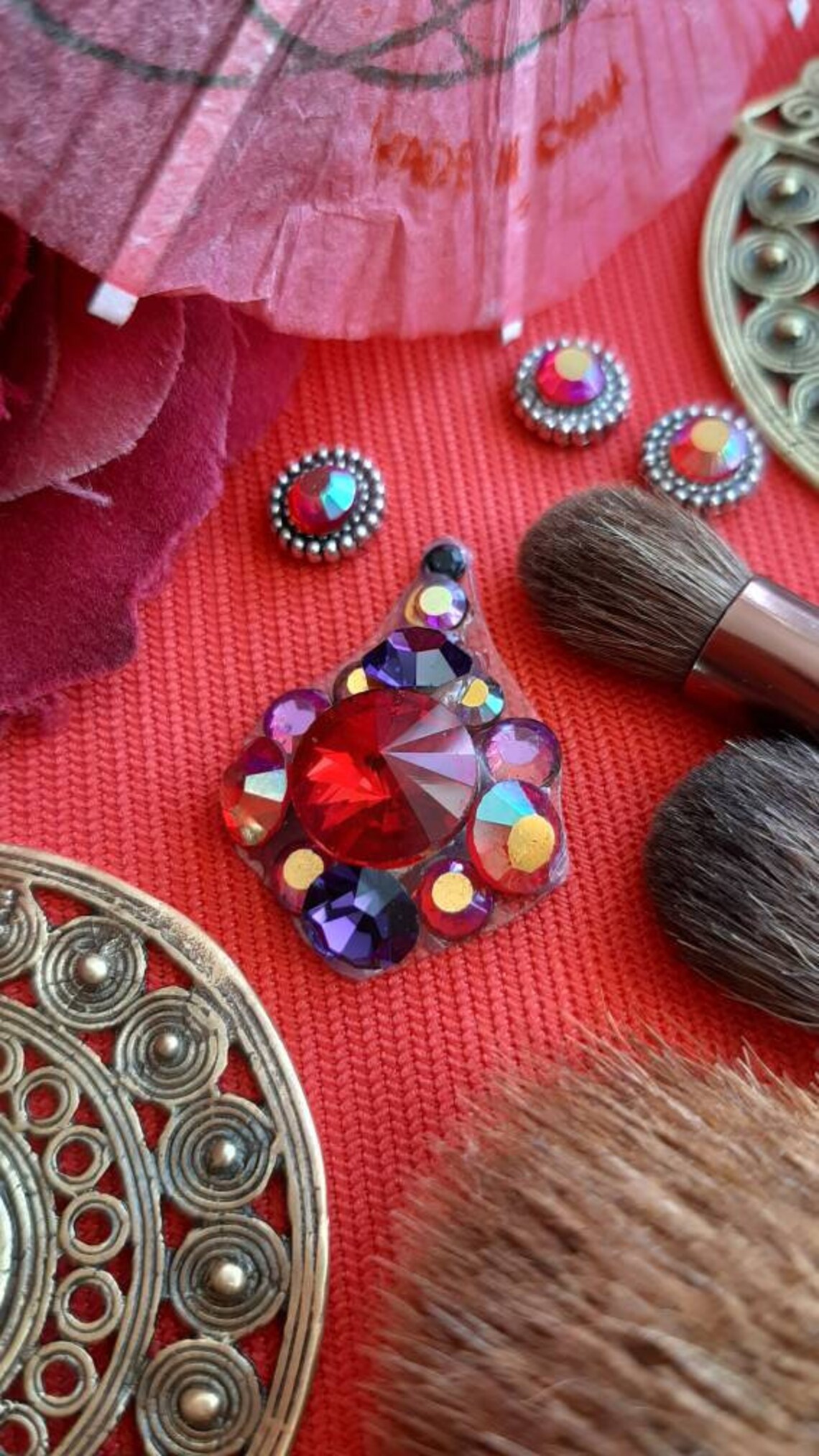 Large Handmade Bindi Jewelry - Red Center Strass - Third Eye Adornment ...