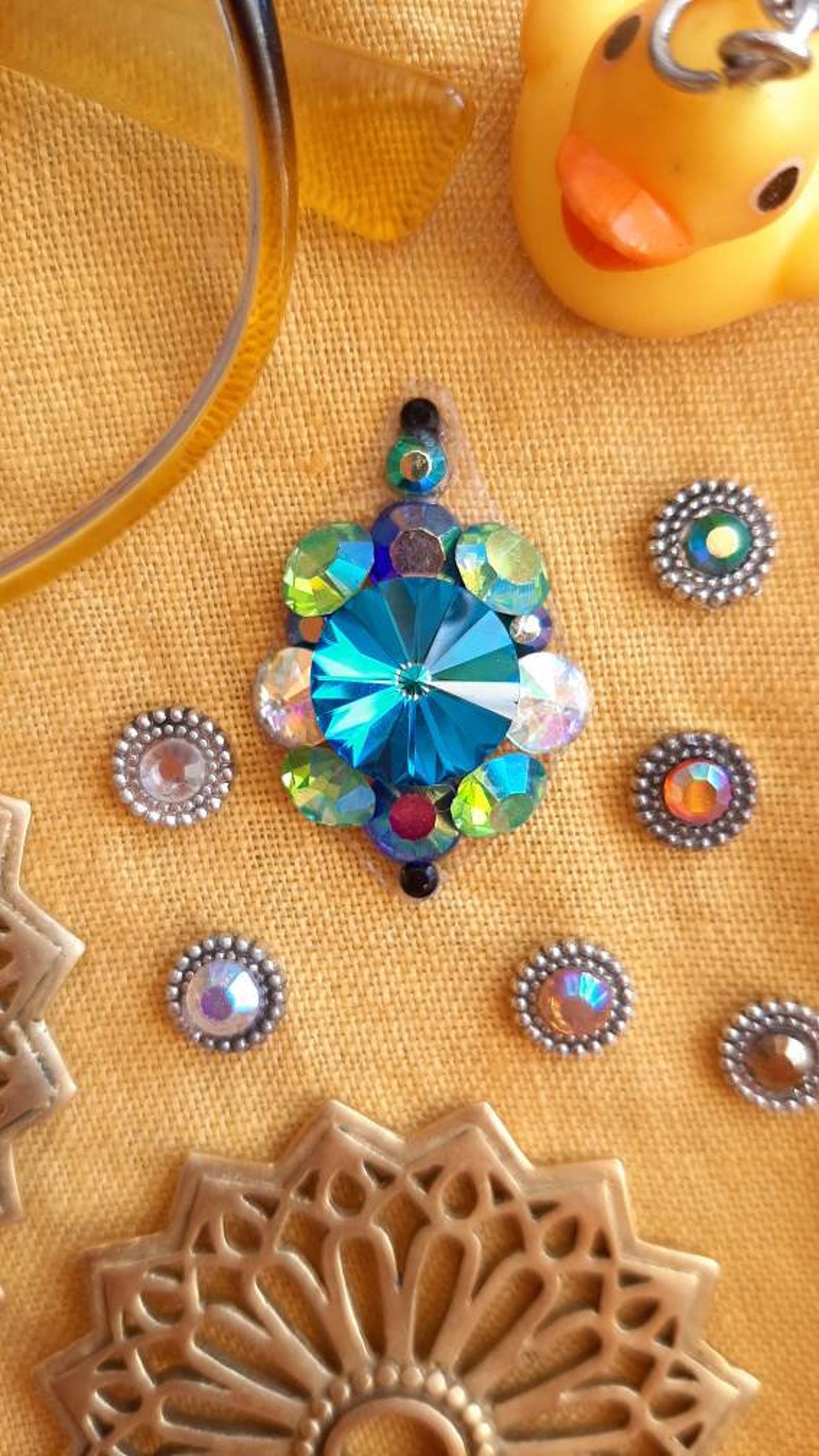 Large Handmade Bindi Jewelry - Blue Center Strass - Third Eye Adornment ...