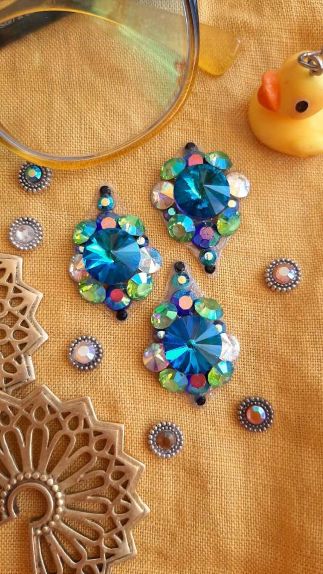 Large Handmade Bindi Jewelry - Blue Center Strass - Third Eye Adornment ...