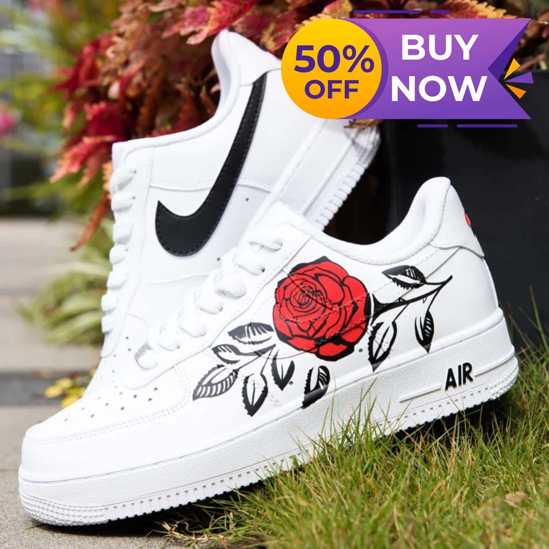 Red Rose Air Force 1 Custom, Men Shoes, Women Sneakers, Sneakers ...