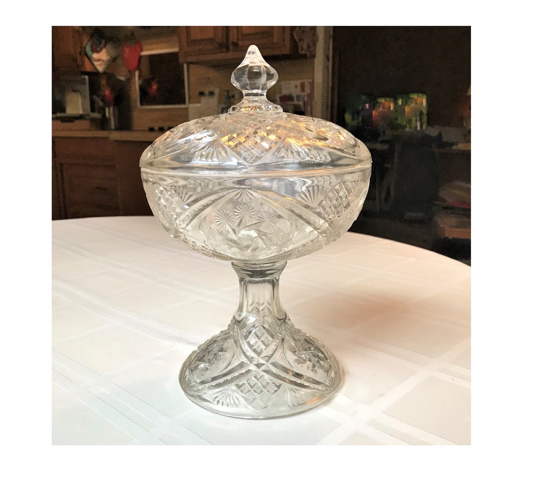 1920's Bonbon Pedestal Dish W Lid, Compote, Early American Antique ...