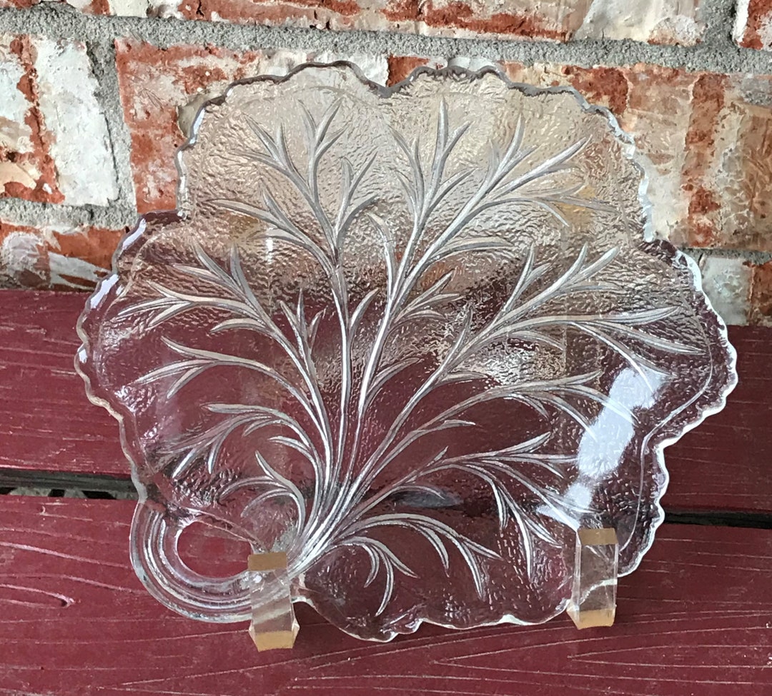 EAPG Pebble Leaf Clear Glass Candy Dish Trinket Tray, Leaf Shaped Mid ...
