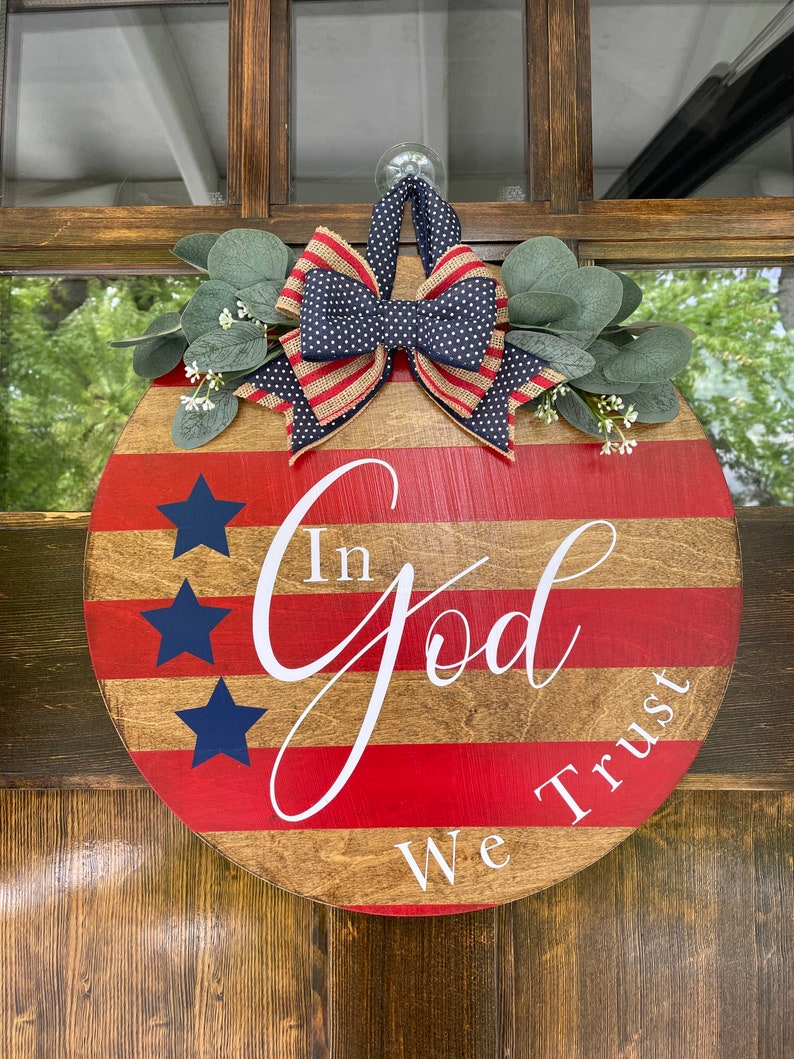 Welcome in God We Trust Wooden Wreath Door Hanger USA - Etsy