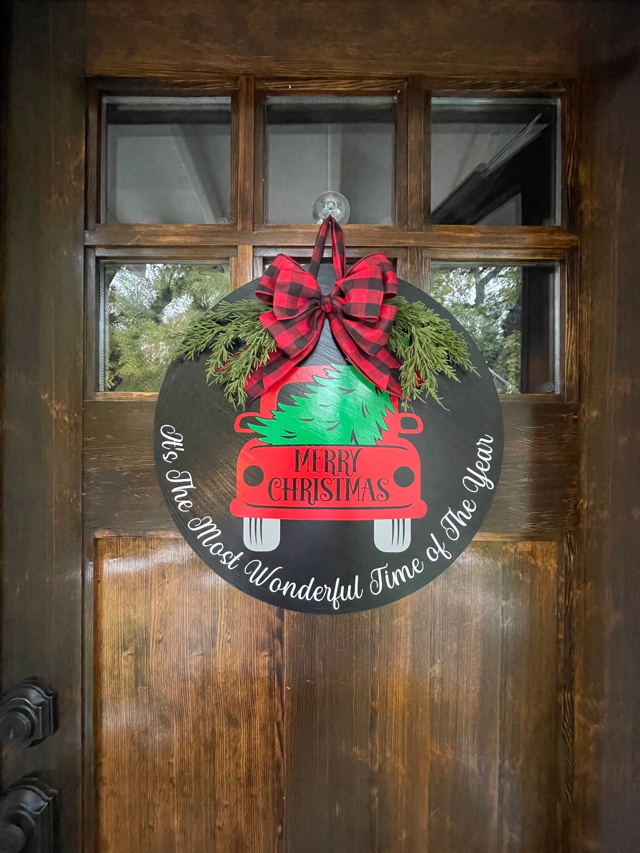Christmas, Christmas Truck, Seasonal, Winter, Wreath, Wooden Sign, Door ...