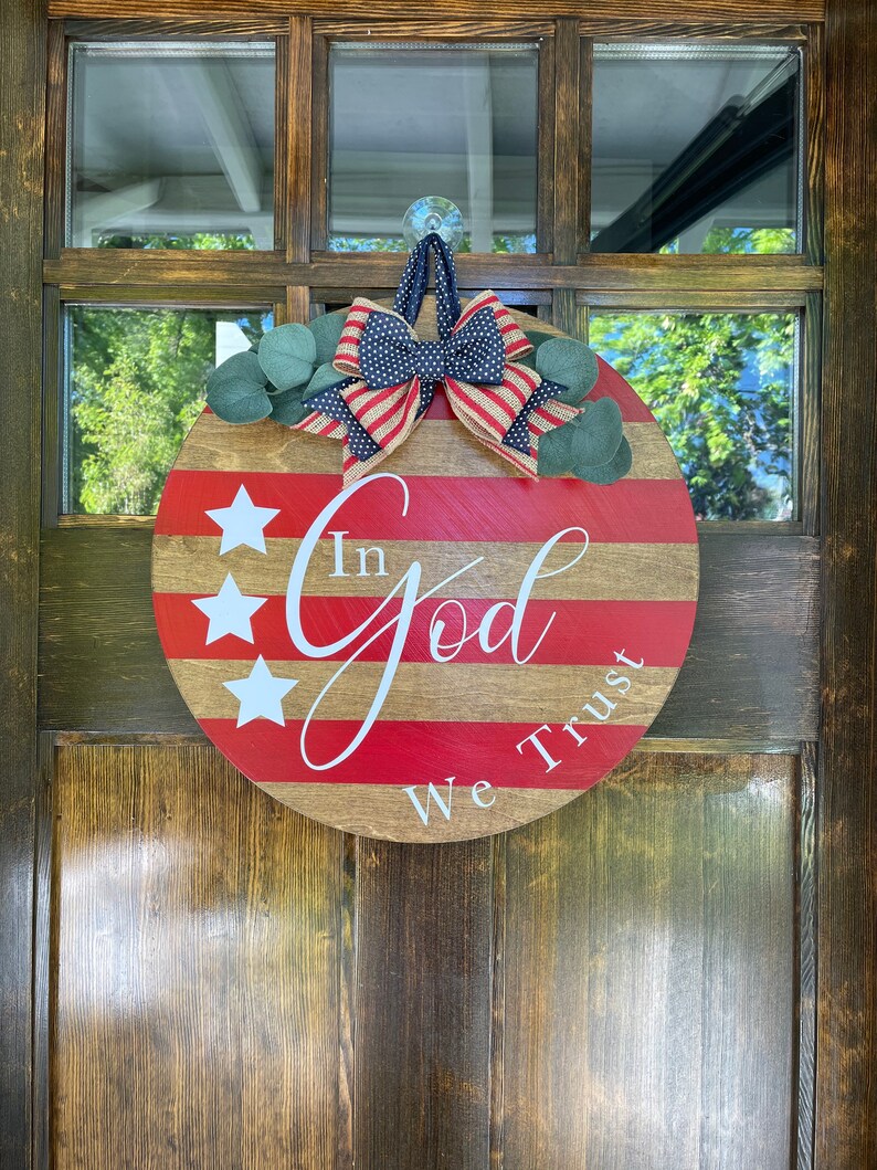 Welcome in God We Trust Wooden Wreath Door Hanger USA - Etsy
