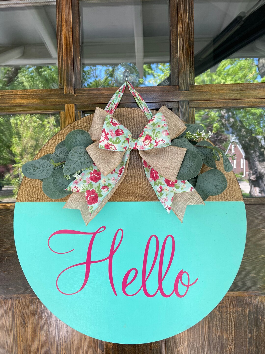 Hello, Wooden Wreath, Welcome, Front Door, Bow, Flowers, Wooden Sign ...