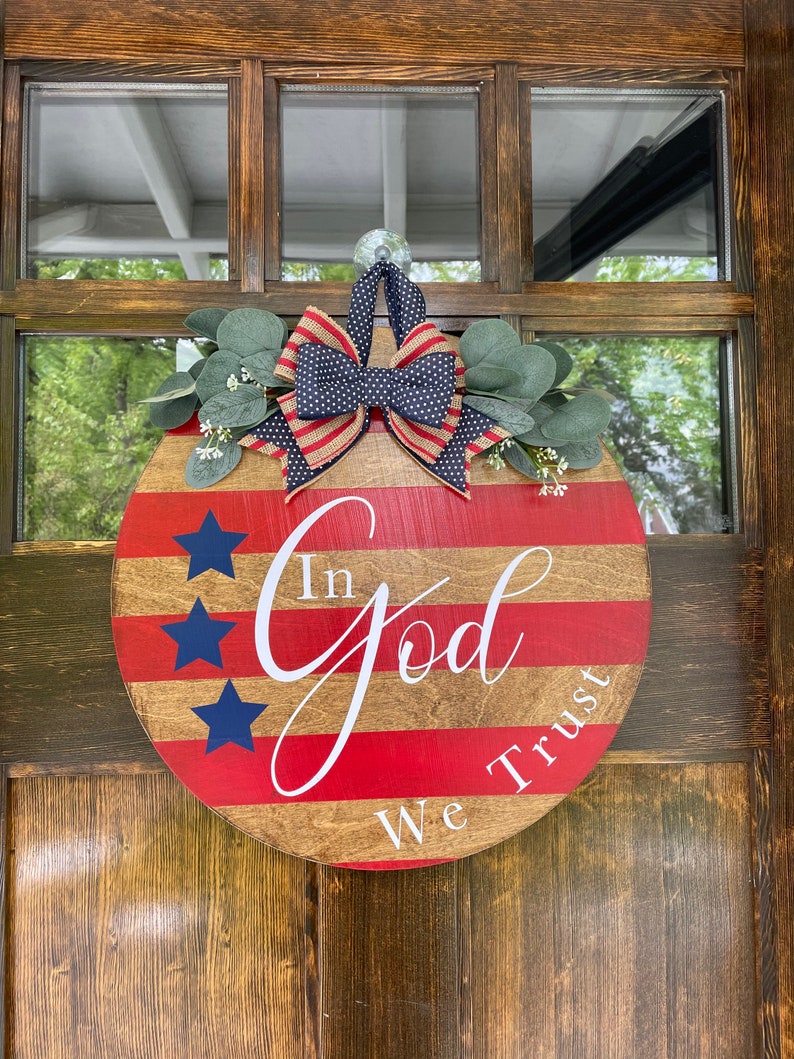 Welcome in God We Trust Wooden Wreath Door Hanger USA - Etsy