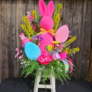 Easter Bunny Floral Arrangement, Pink & Yellow Flowers, Spring ...