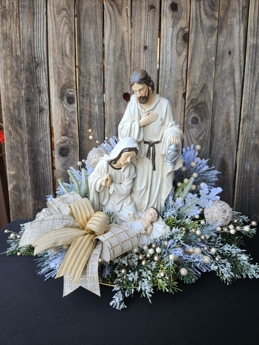 Nativity Table Centerpiece • Holy Family Christmas Decor • Elegant Gold ...
