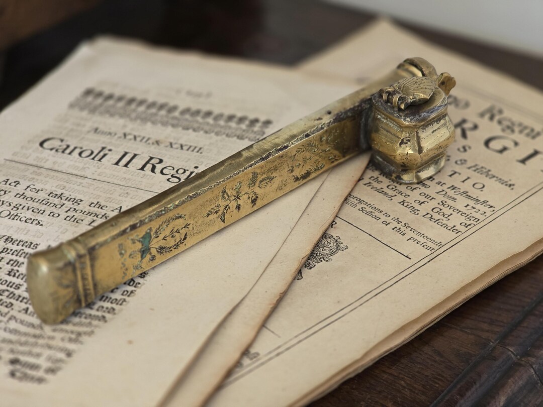 Antique Islamic Traveling Scribes Inkwell Quill Pen Holder Brass ...