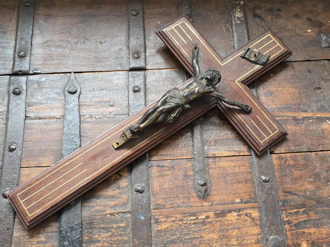 Antique Crucifix Carved Rose Wood and Brass Cross With Corpus Christ ...