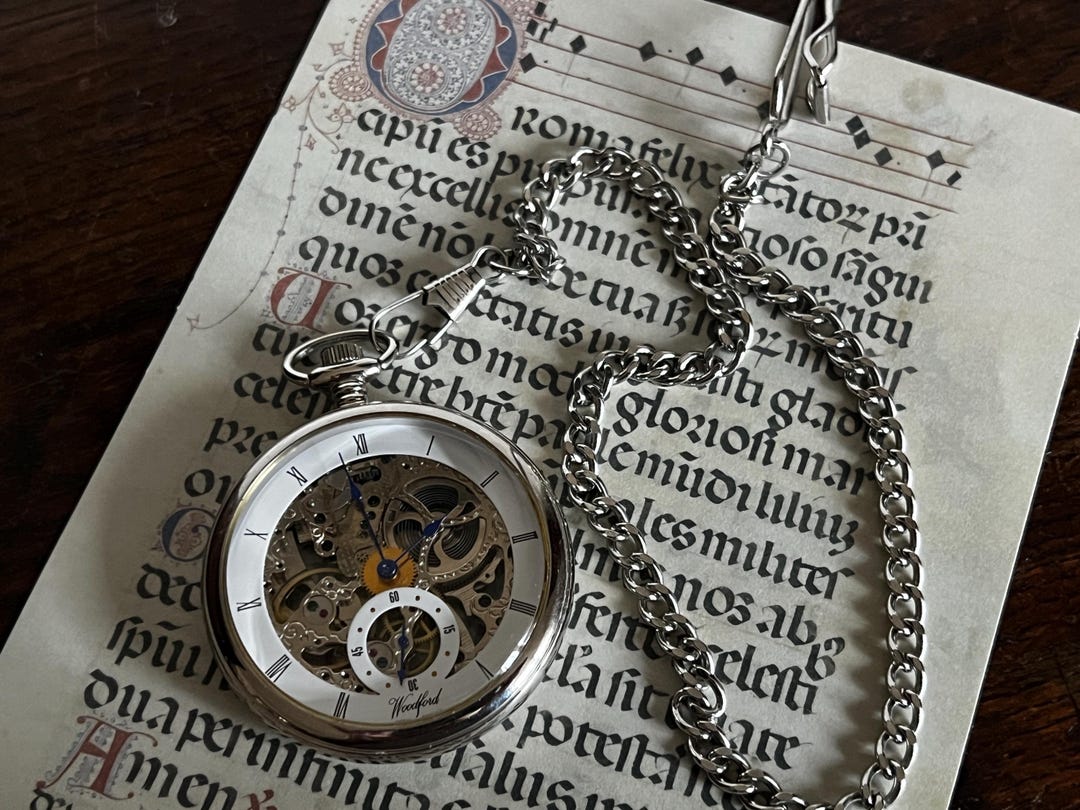 Woodford Open Face Skeleton Pocket Watch 17 Jewel Chrome-plated Vintage ...