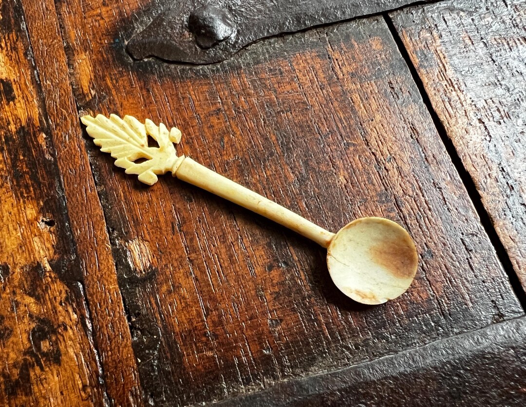 Tiny Antique Salt Spoon, Early 19th Century Small Carved Bovine Bone ...